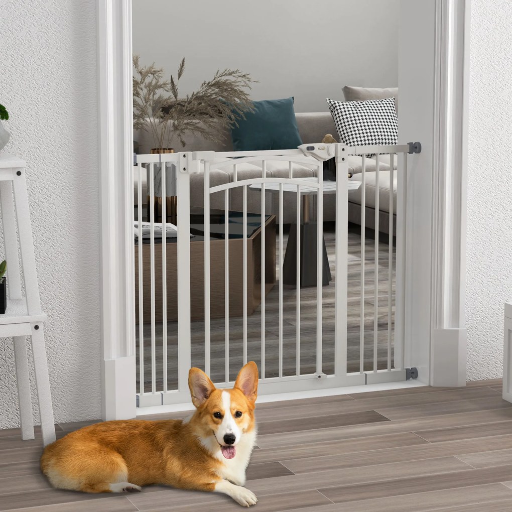 Mřížka na dveře pro psy PawHut 74-100 cm, bariérová mřížka s automatickým zavíráním dvířek bez vrtání pro malé a střední psy