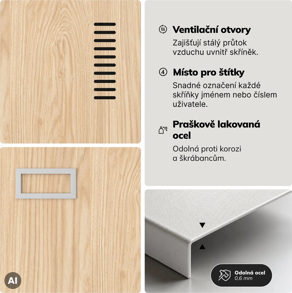 Zaměstnanecká skříňka čtyřkomorová šedá/dub sonoma, 800x1800x500 mm: KACPER Eco Design