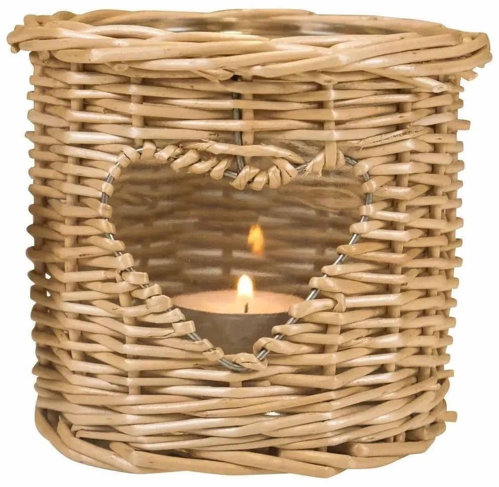Přírodní proutěná lucerna / svícen se srdcem Routti - Ø 13*12 cm