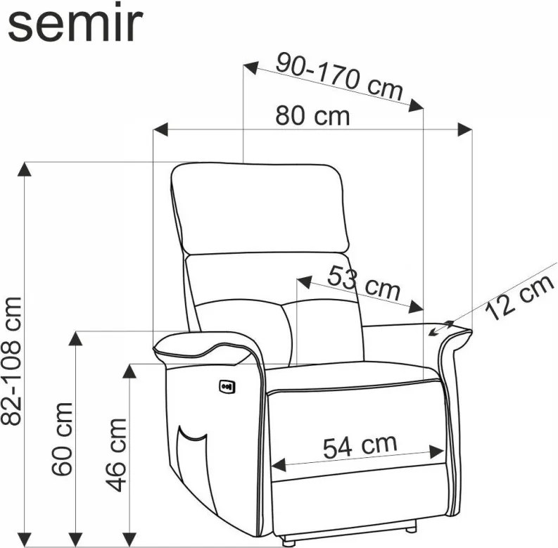 Relaxační křeslo SEMIR s elektrickým polohováním — látka, moka