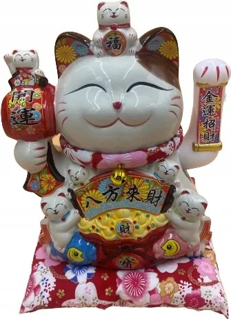 Japonská kočka Maneki-Neko Šťastný porcelán 30 cm