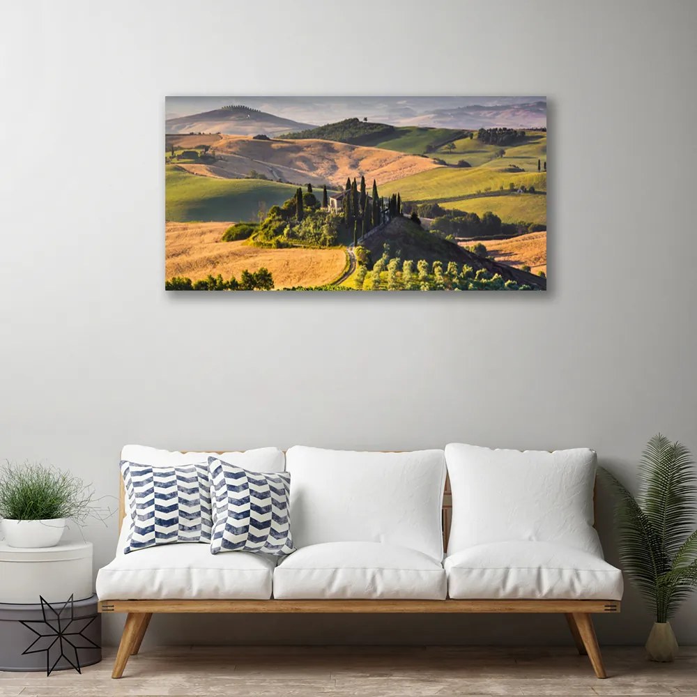 Obraz na plátně Krajina Vrchoviny Louky Domek 120x60 cm