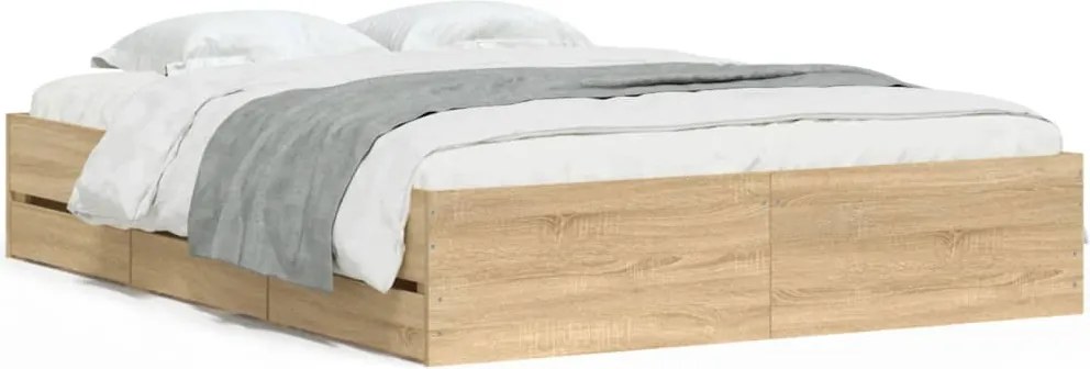 Rám postele se zásuvkami dub sonoma 150x200 cm kompozitní dřevo 3207268