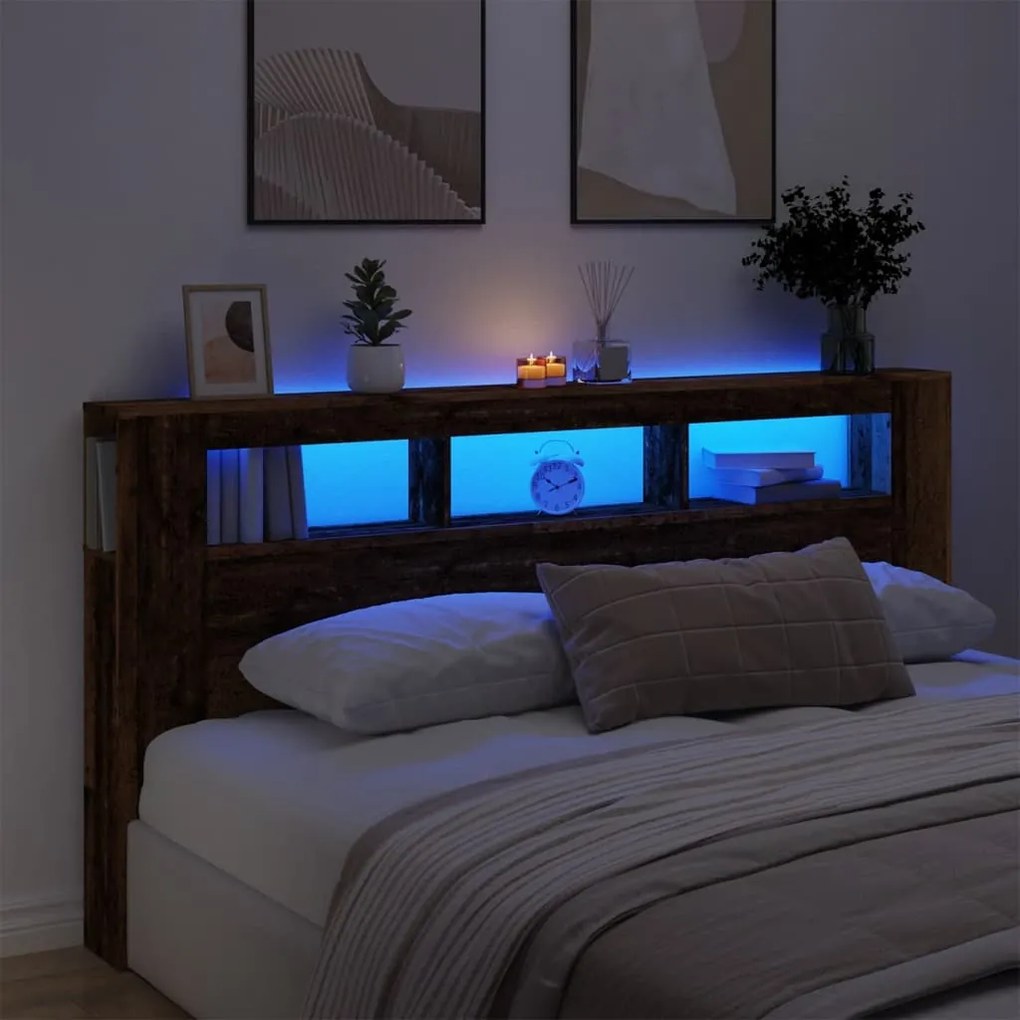Čelo postele s LED old wood 200x18,5x103,5 cm kompozitní dřevo