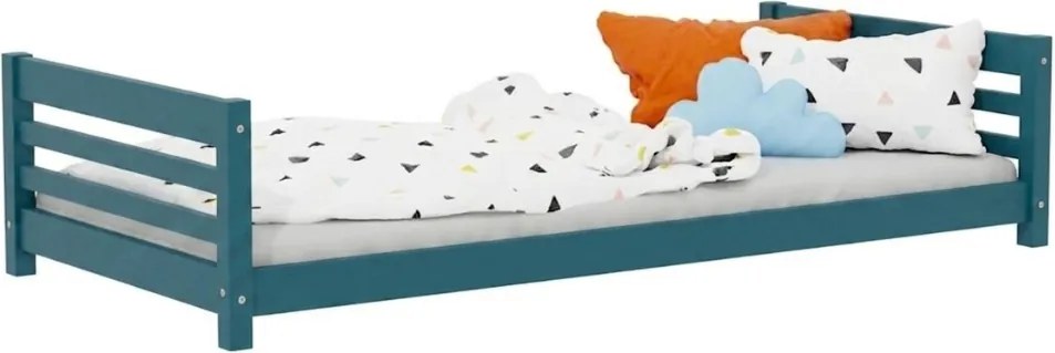 Benlemi Nízké dětské jednolůžko ze dřeva TULY se dvěma čely Zvolte barvu: Bílá, Zvolte rozměr: 80x160 cm, Zvolte zábranu: S přední zábranou