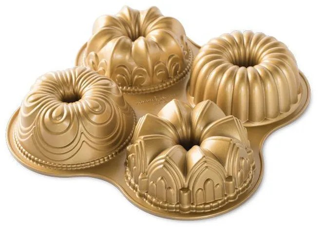 Nordic Ware Hliníková forma Quartet Pan Gold, zlatá barva, stříbrná barva, kov