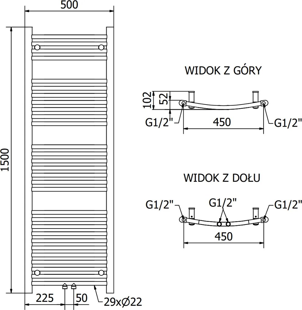 Mexen Ares, elektrické topné těleso 1500x500 mm + topná tyč 600 W, chromová, W102-1500-500-2600-01