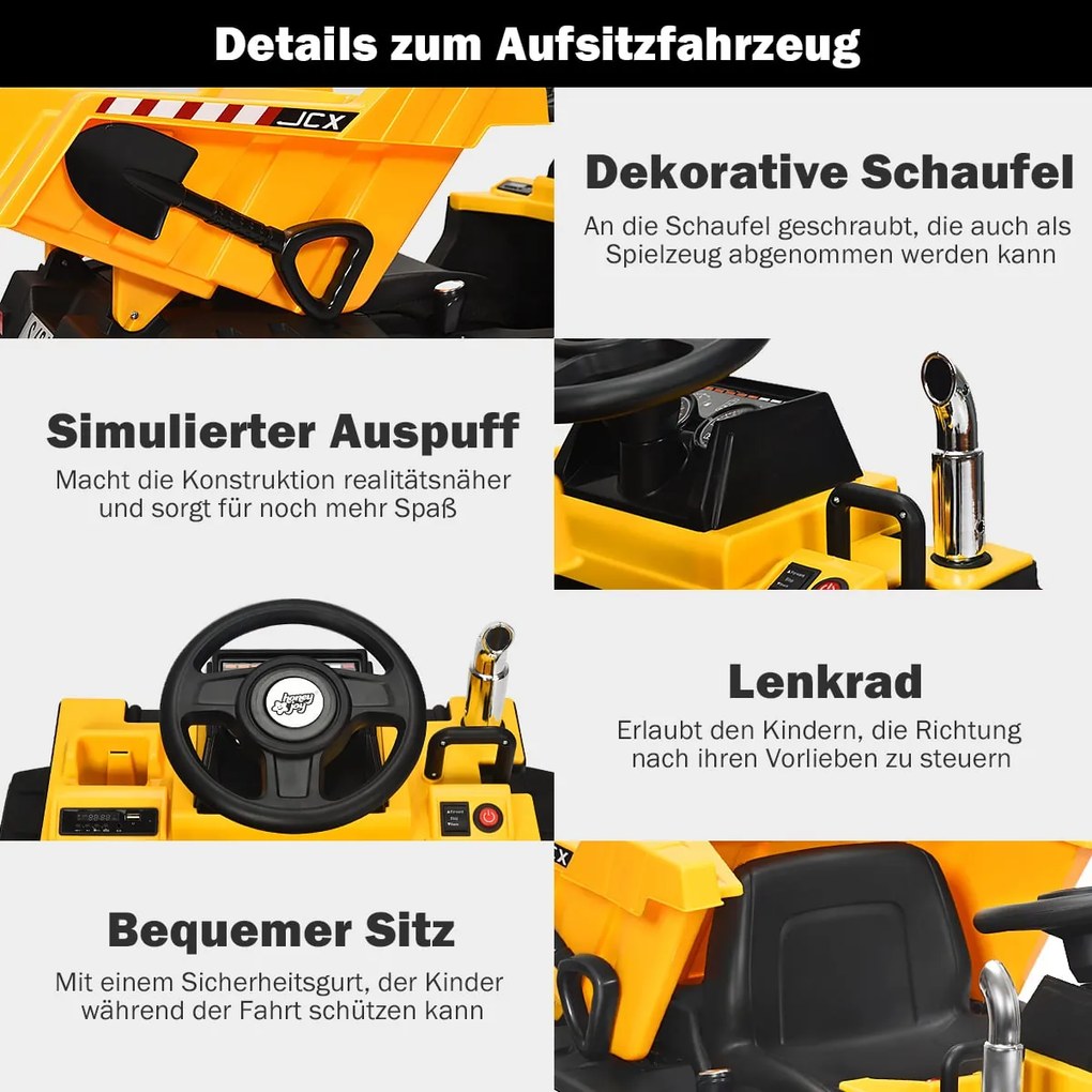 Costway 12 V dětský traktor s elektrickou zadní lopatou a dálkovým ovládáním