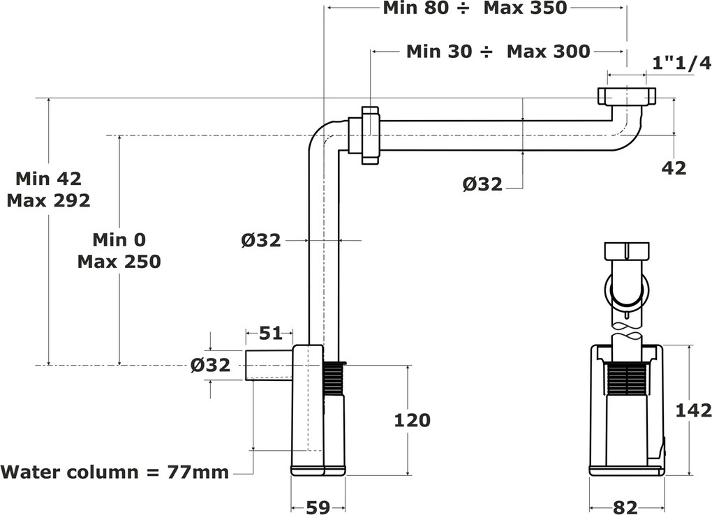Bruckner Murales nábytkový sifon šetřící místo 5/4odpad 32 mm bílá 151.032.0