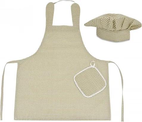 Kuchařská sada Junior MasterChef - zástěra + čepice + rukavice, hnědá/vzor  kostičky | BIANO
