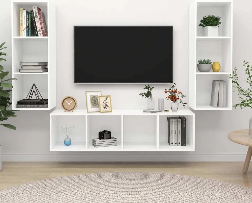 vidaXL 3dílný set TV skříněk dřevotříska [3079749] Barva: bílá a dub sonoma