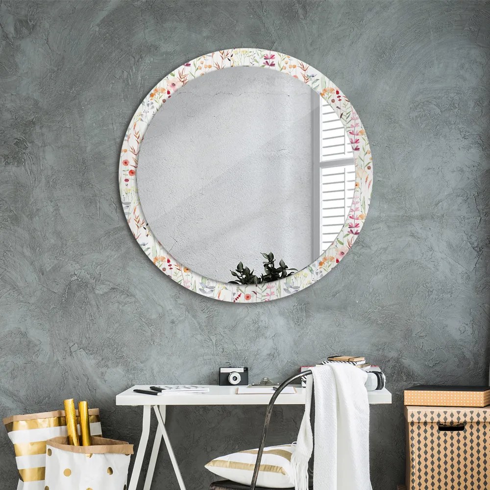 Kulaté zrcadlo tištěný rám Divoké květiny fi 90 cm