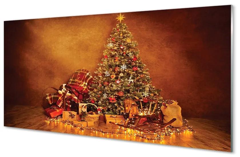 Obraz na skle Vánoční osvětlení dekorace dárky 125x50 cm