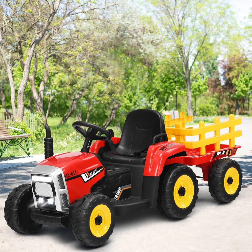 Costway 3-rychlostní dětský traktor 12 V pojízdný traktor s – červený