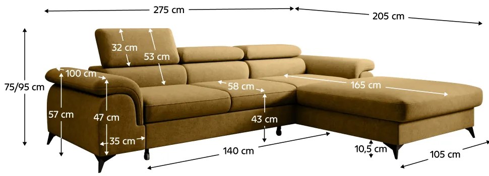 Kondela Rozkládací sedací souprava, hořčicová, pravá, HORTY ROH