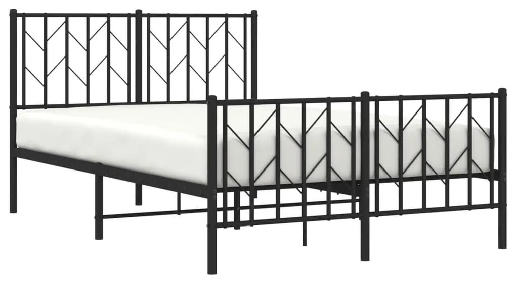 Kovový rám postele s hlavovým a nožním čelem černý 120 x 200 cm - Default Title