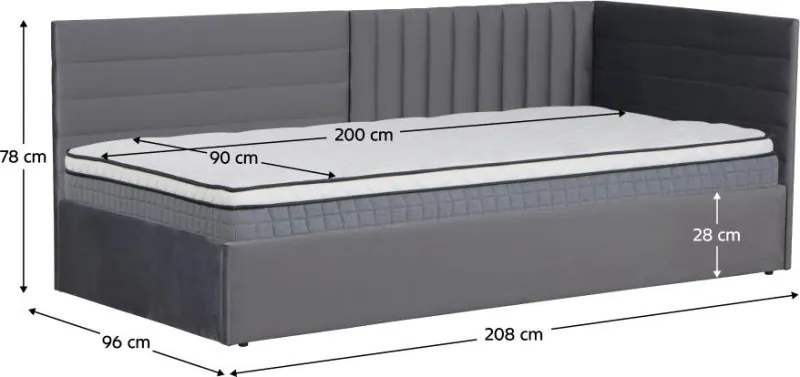 Postel MEVIA 90x200, šedá Velvet látka Kondela 0000408416
