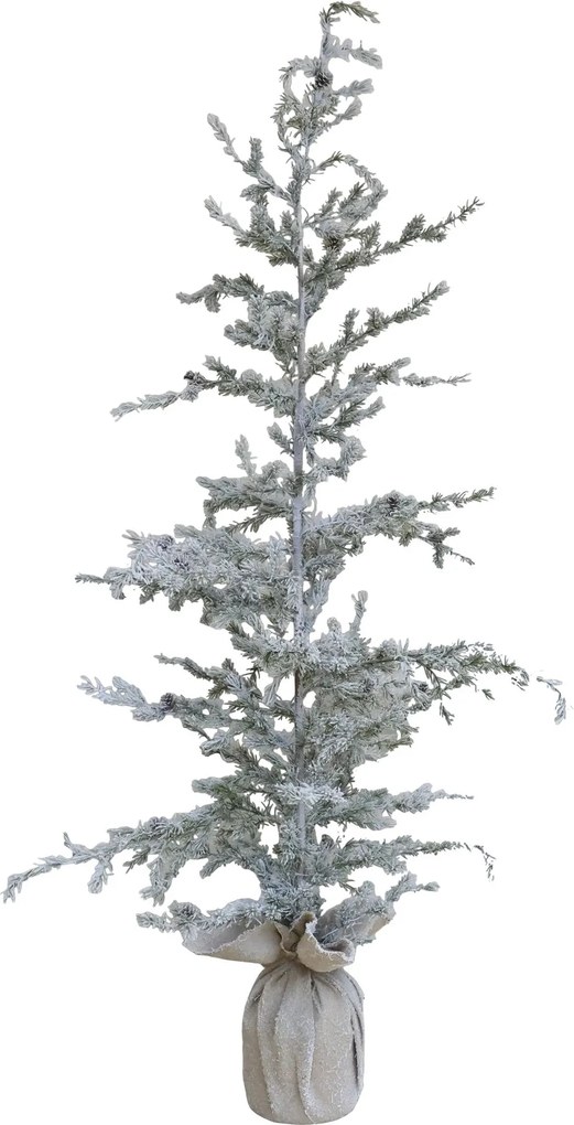 Zasněžený vánoční borovicový stromek v jutě a se šiškami Pine Tree - 65*180 cm
