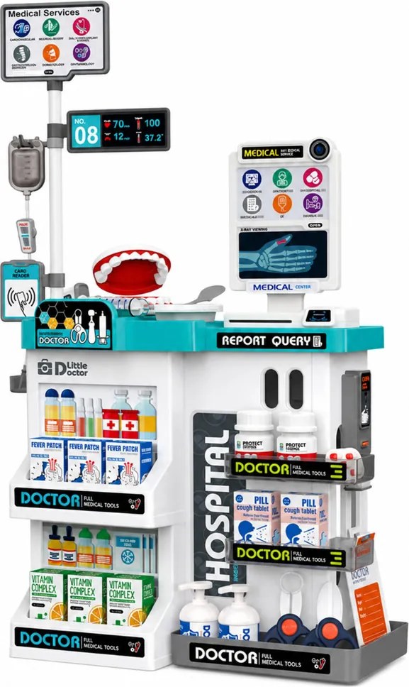 LEAN Toys Velká lékařská souprava – lékařský stolek, doktor, světla, zvuky, příslušenství, 61 ks