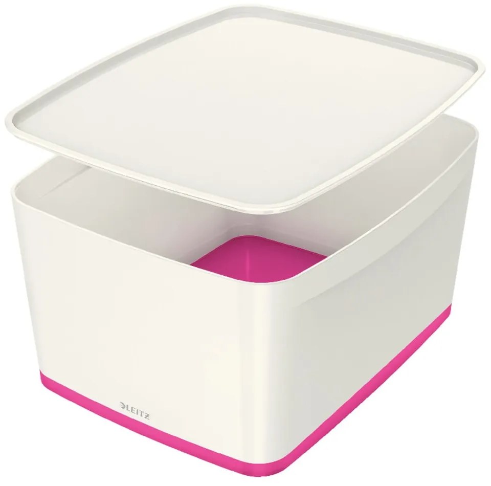 Bílo-růžový úložný box s víkem Leitz Office, objem 18 l