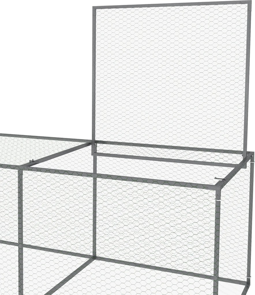 PawHut Venkovní Kurník pro Králíky 3 m² pro Malá Zvířata 3 x 1 x 0,8 m Galvanizovaná Ocel, 1 Horní Dveře, Kryté Prostor Tarp