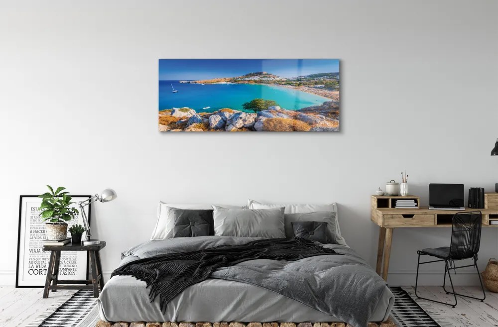 akrylový obraz Řecko pobřeží beach panorama 120x60 cm