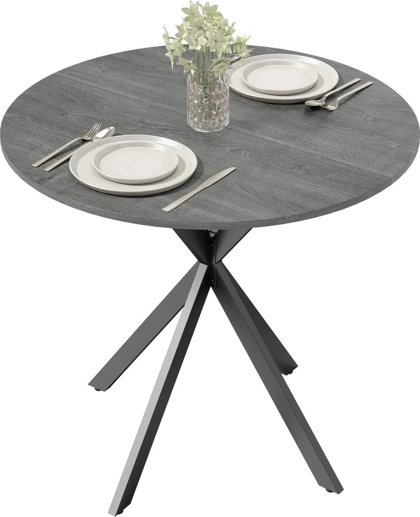 HOMCOM kulatý jídelní stůl, průměr 80 cm, průmyslové ocelové X-nohy, do kuchyně/jídelny/domácí kanceláře, šedý