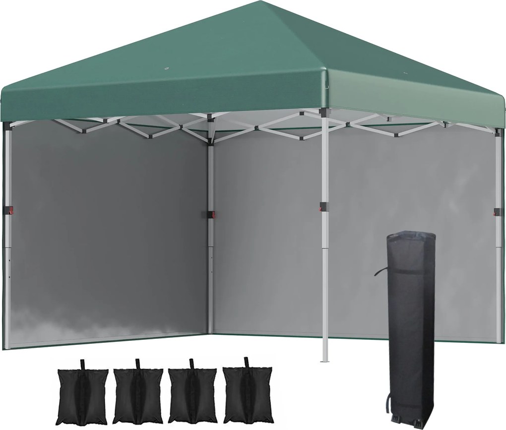 Pavilon Outsunny přibližně 3x3m, voděodolný stabilní skladný pop-up stan s 2 bočními stěnami, UV 30+ ochrana, skládací party stan s taškou, zahradní p