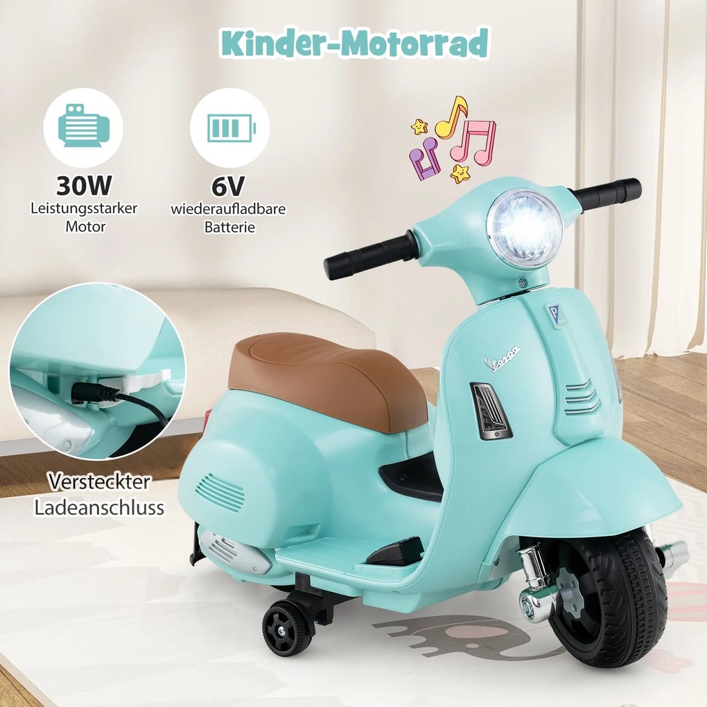 Costway Licencovaná dětská elektrická motorka Vespa 6 V bateriový motocykl