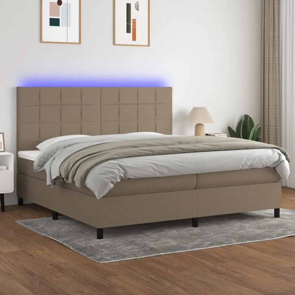 Box spring postel s matrací a LED taupe 200x200 cm textil