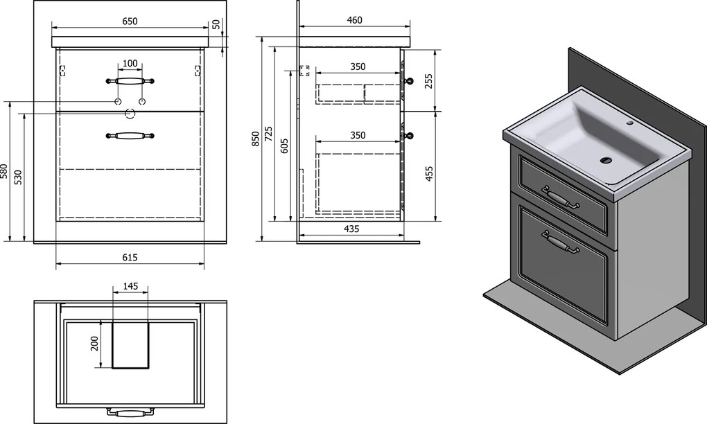 Aqualine FAVOLO 61,5 x 72,5 x 44 cm FV265 umyvadlová skříňka bílá mat