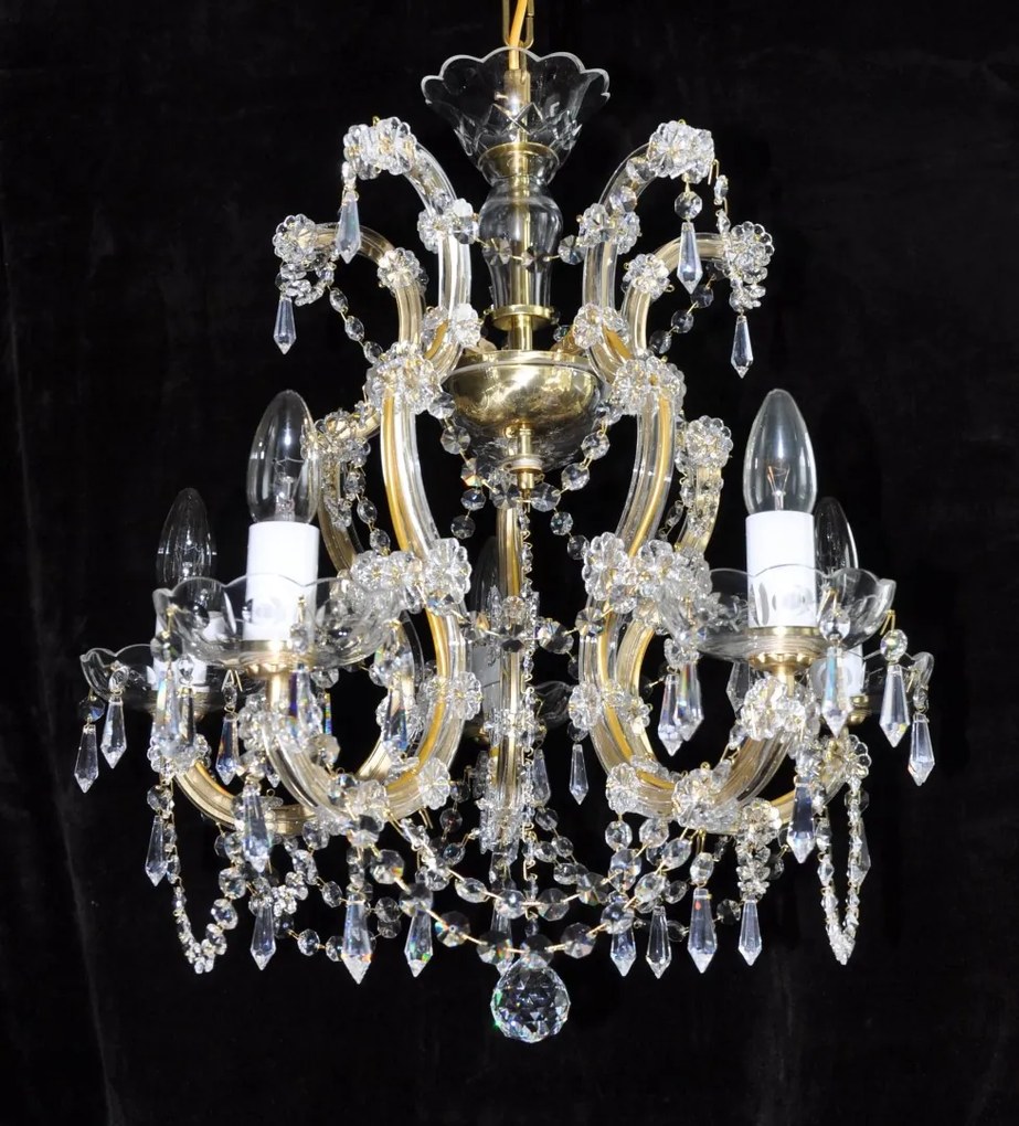 5 flames Maria Theresa crystal chandelier with cut crystal pears