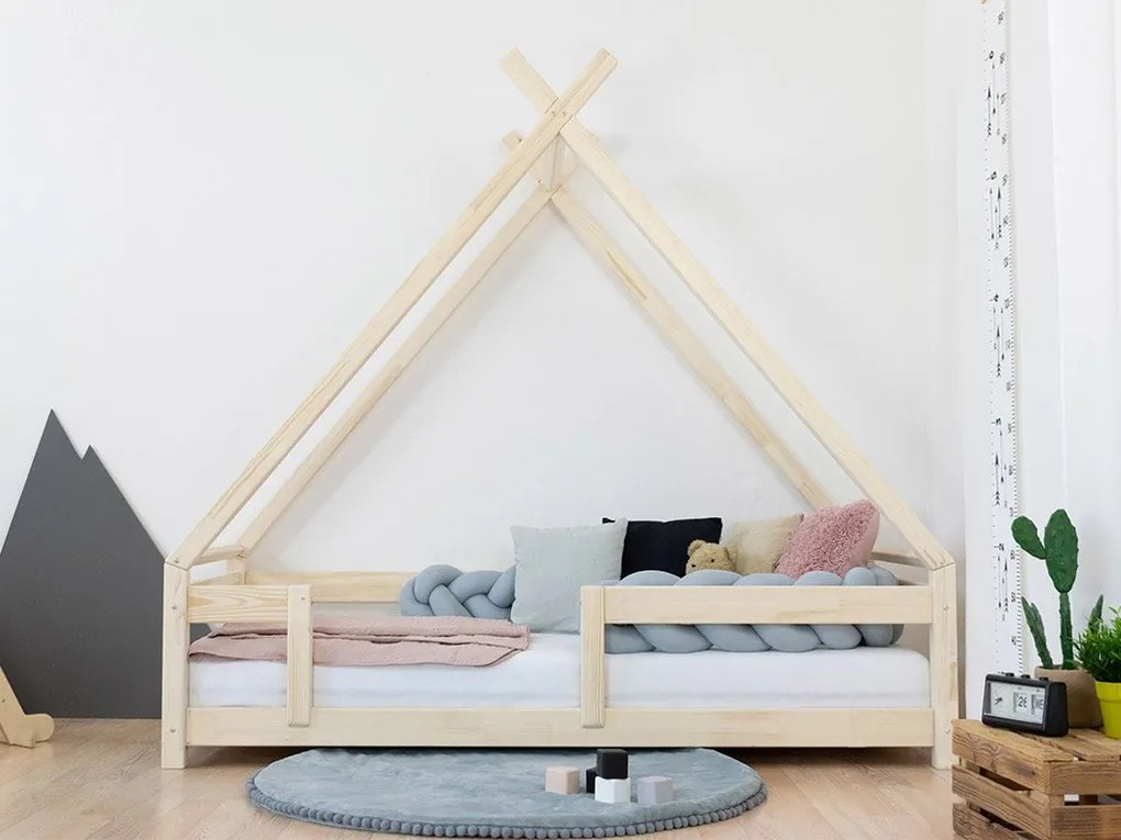 Benlemi Dětská domečková postel TAHUKA ve tvaru týpí s bezpečnostní zábranou Zvolte barvu: Béžová, Zvolte rozměr: 120x190 cm