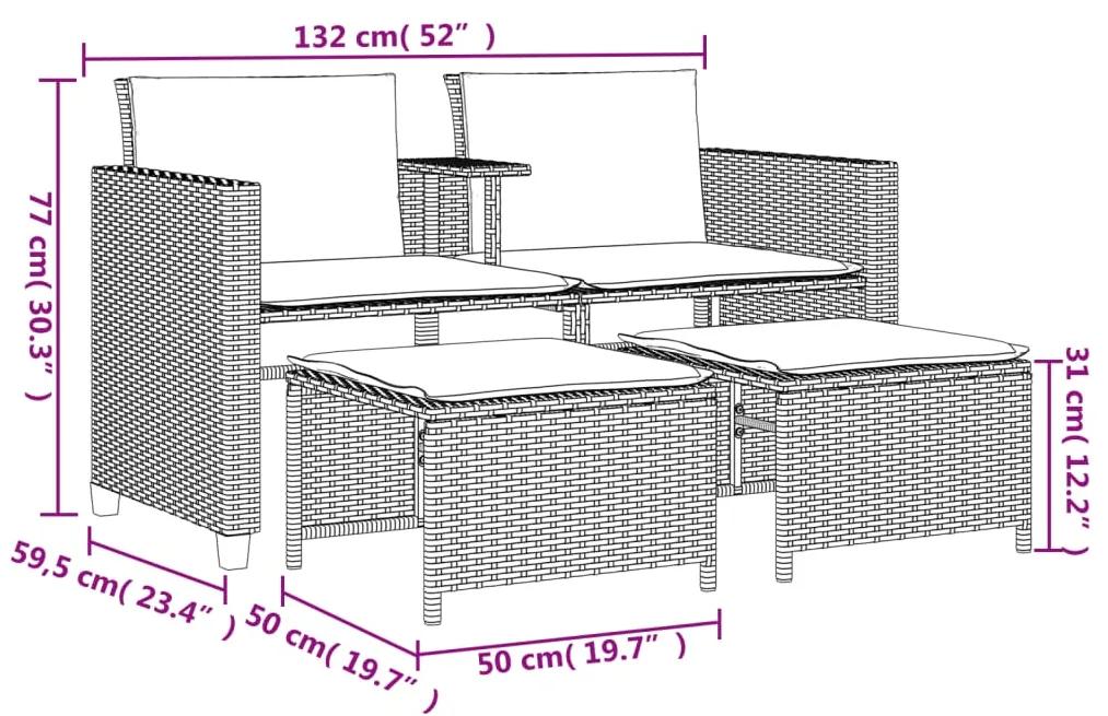 Zahradní pohovka 2místná stolek taburety světle šedá polyratan