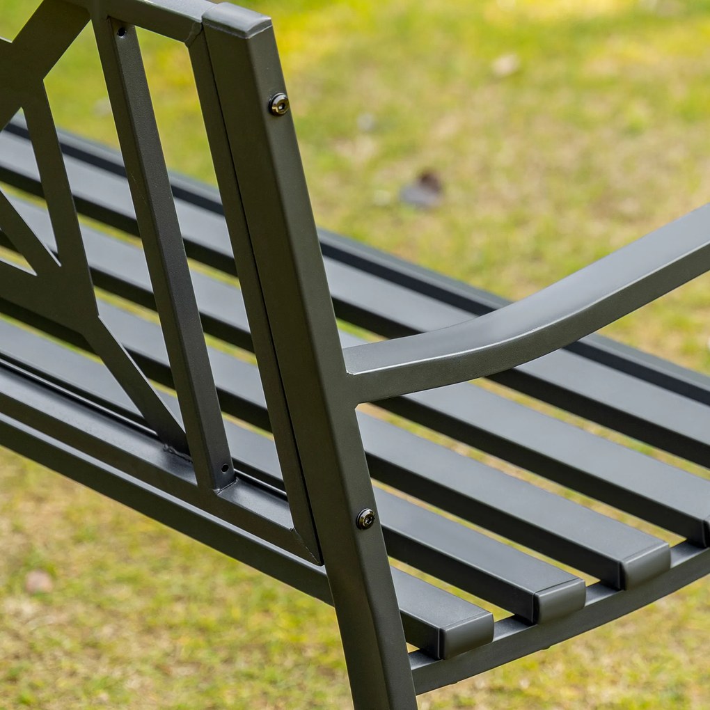Outsunny Dvou místná zahradní lavice z oceli s područkami a dekorativním opěradlem pro terasu, balkon, patio, nosnost 240 kg, 128x62,5x81,5 cm, černá