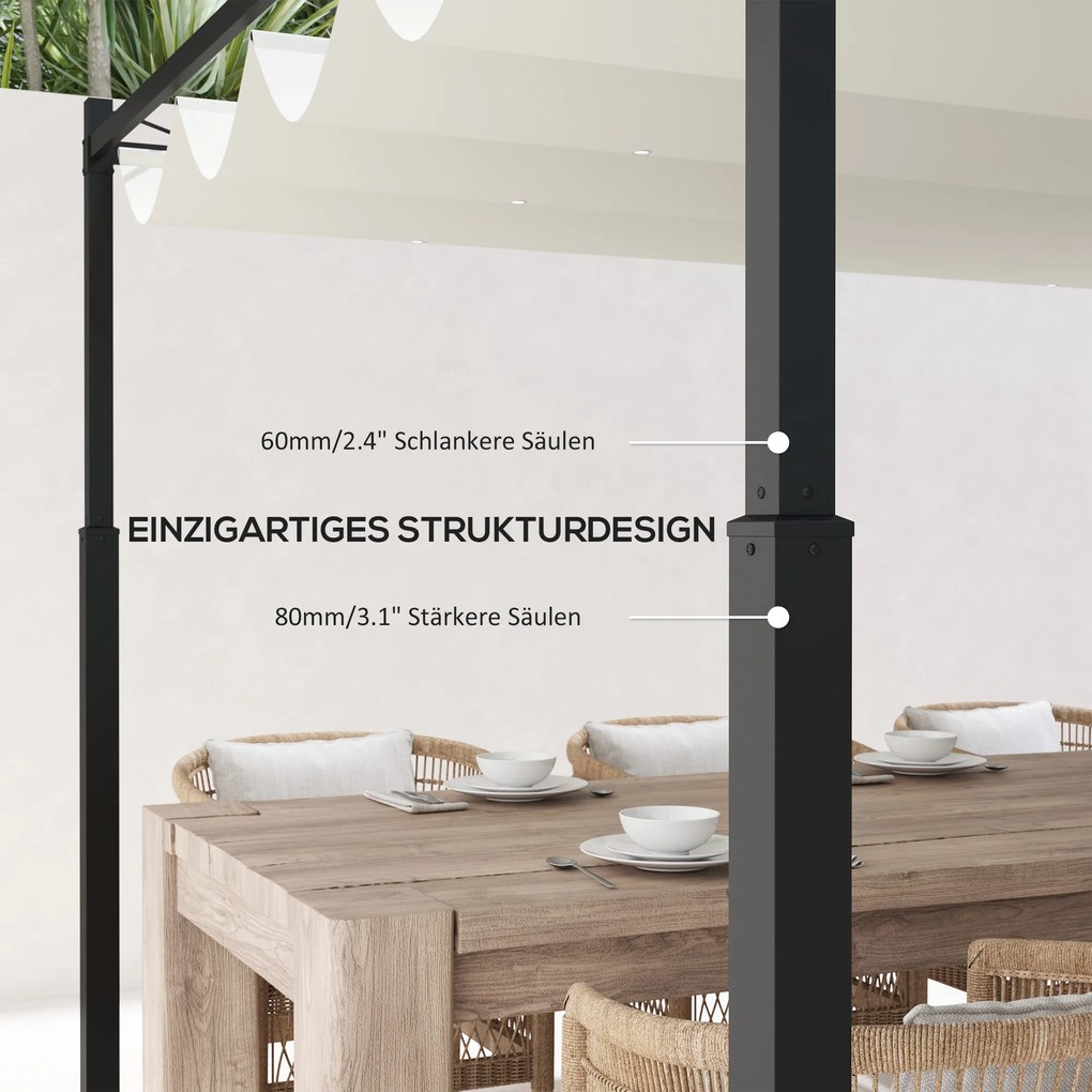 Outsunny pergola cca 3x3m, kovová střecha na terasu, zahradní pavilon s nastavitelnou střechou, volně stojící, UV ochrana 30+, na terasu a zahradu, k…