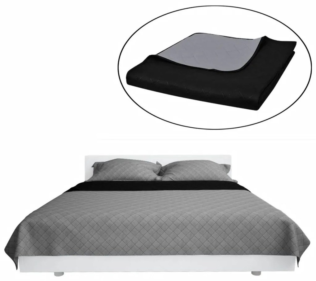 Oboustranný prošívaný přehoz na postel - černo-šedý | 170x210 cm