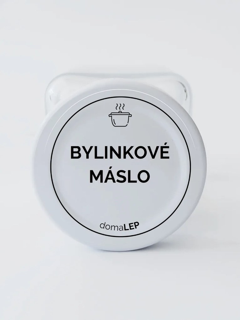 Samolepka na kořenky BYLINKOVÉ MÁSLO průhledná 5 cm tučné písmo