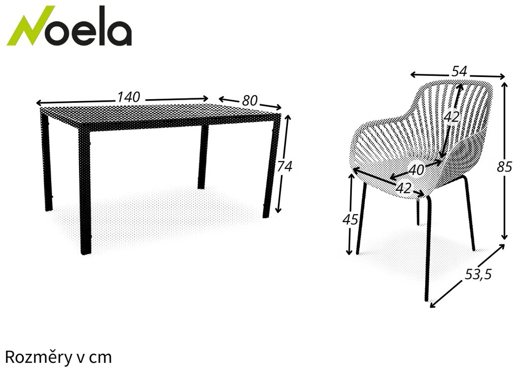Noela Zahradní jídelní set Viking L + 4x křeslo GABY šedá