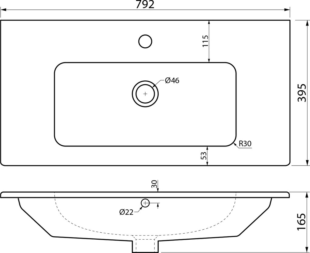 Sapho Sapho, PRACTICO keramické umyvadlo na nábytek 80x40cm, bílá, 44080