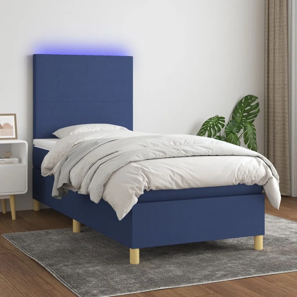 Box spring postel s matrací a LED modrá 80 x 200 cm textil 3135235
