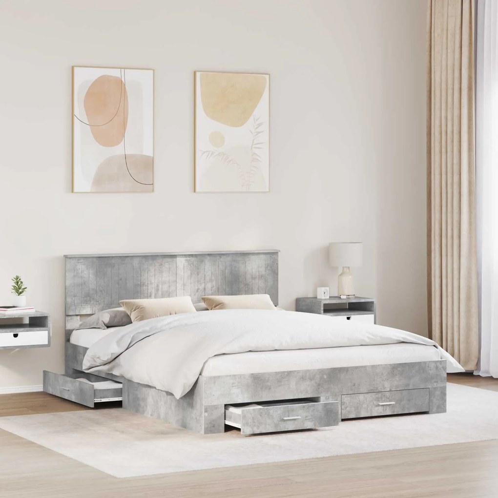 Rám postele s čelo Betonově šedá 160 x 200 cm Kompozitní dřevo 3410873