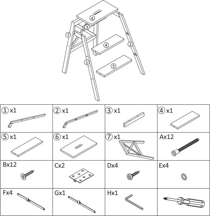Skládací žebřík, nízký, bambus, 63,5 cm