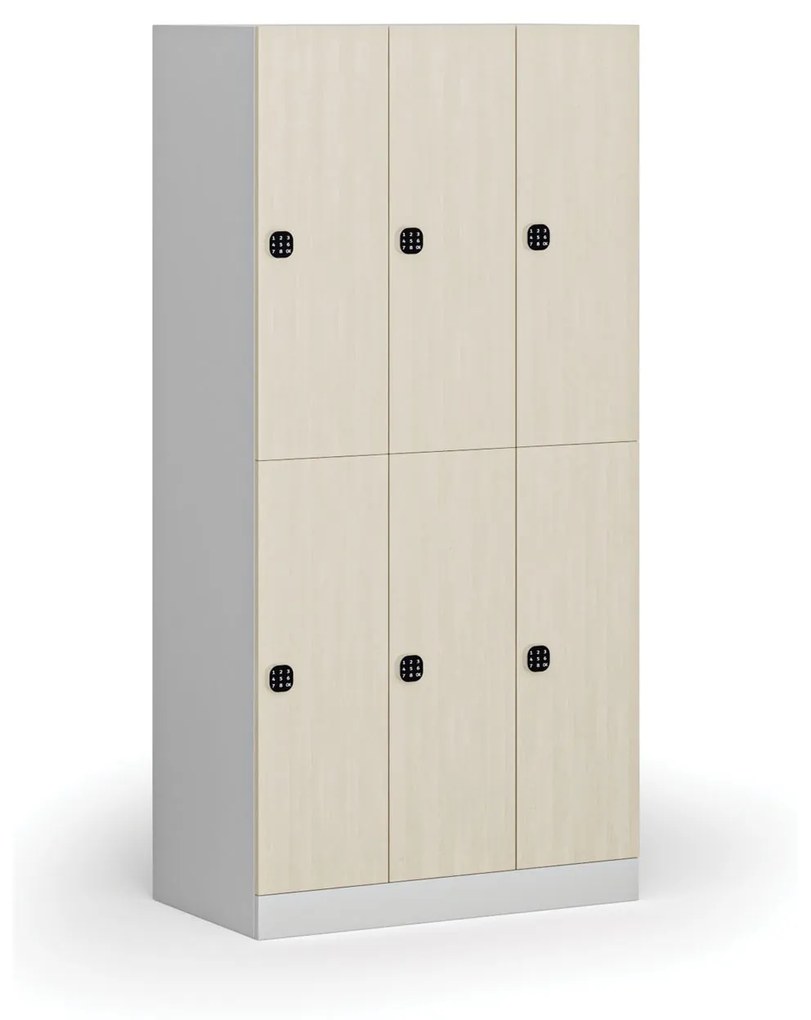 Šatní skříňka s úložnými boxy, 6 boxů, 1850 x 900 x 500 mm, kódový zámek, laminované dveře, dub přírodní
