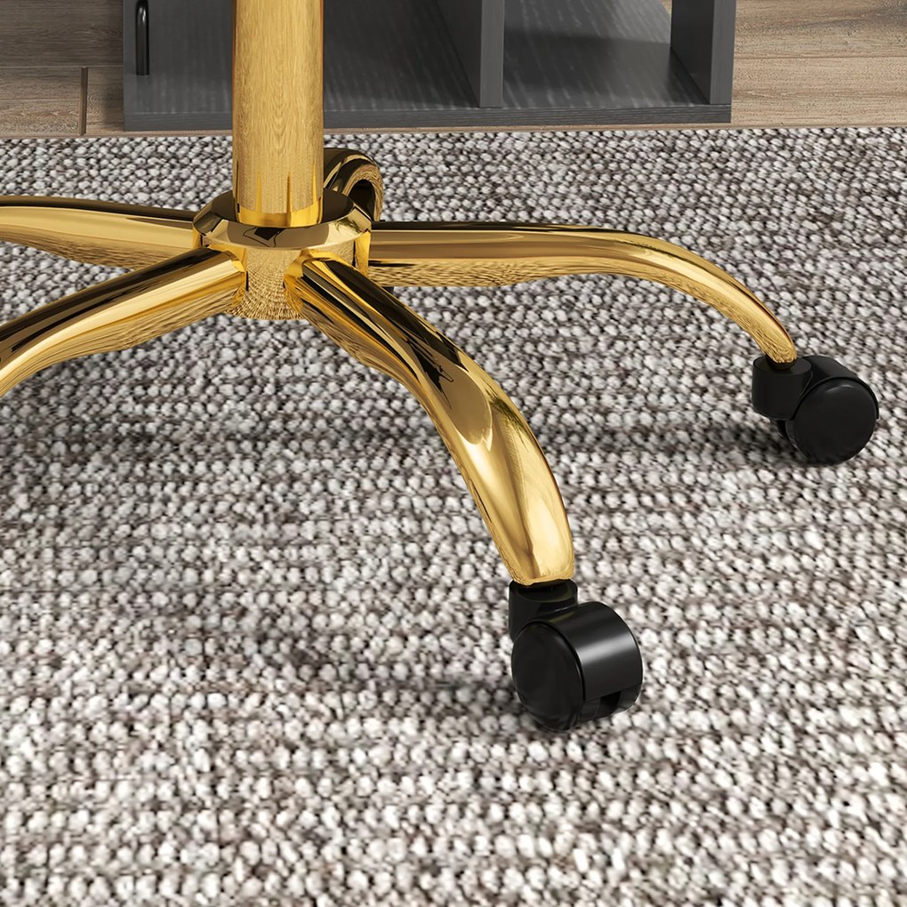 Ergonomická kancelářská židle Vinsetto Teddy Fleece, kosmetická židle, otočná židle s nastavitelnou výškou, polstrované sedadlo a zlatý ocelový rám, …