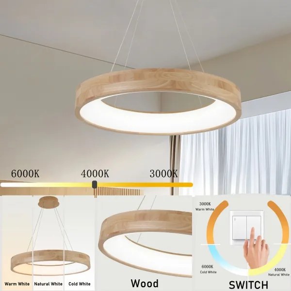 Brilagi -LED Lustr na lanku FALCON WOOD LED/40W/230V 3000/4000/6000K 60 cm dřevo
