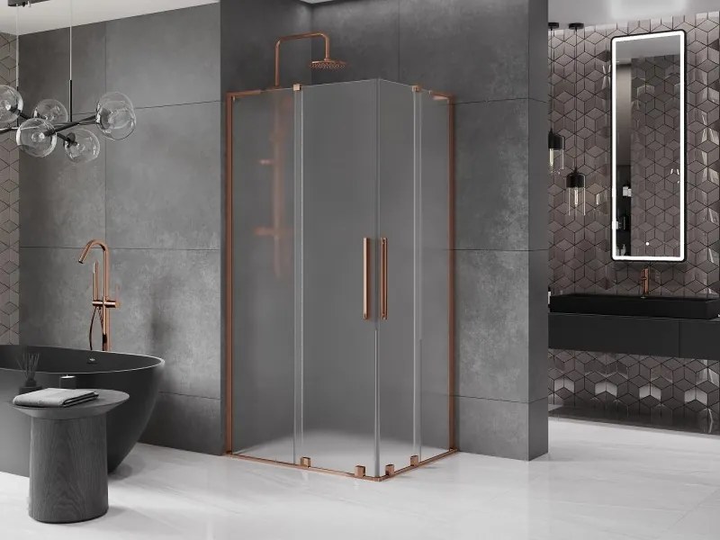 Mexen Velar L Duo, sprchový kout s posuvnými dveřmi 100 x 90 cm, 8mm sklo námraza, růžové zlato, 871-100-090-02-33-60