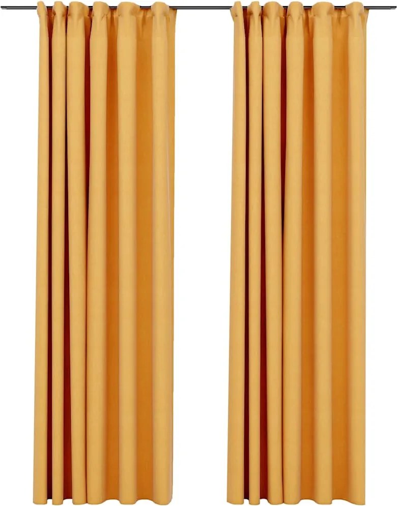 Zatemňovací závěsy s háčky vzhled lnu 2 ks žluté 140 x 225 cm 321197