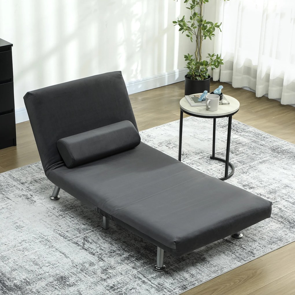 HOMCOM Skládací křeslo s funkcí postele, skládací polohovací křeslo v sametovém stylu, nastavitelná opěradla, 75 x 70 x 75 cm, tmavě šedá
