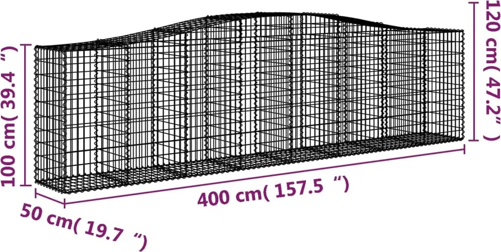 Klenuté gabionové koše 4 ks 400x50x100/120cm pozinkované železo 3145958
